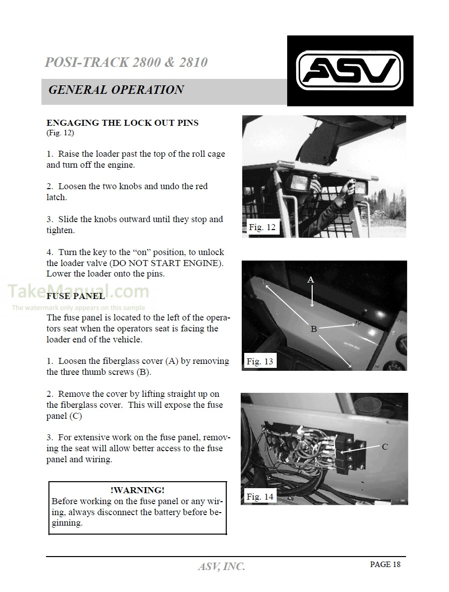 ASV 2800 2810 Posi Track Operators Service Parts Manual Loader 0308-382 PDF