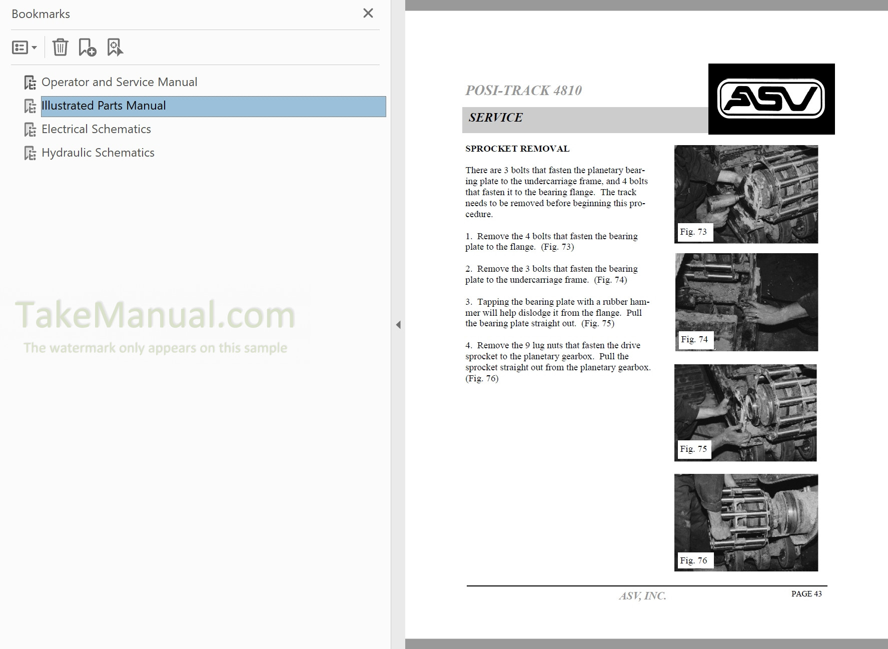 ASV 4810 Posi Track Operator Service Parts Manual Loader 0310-657 PDF