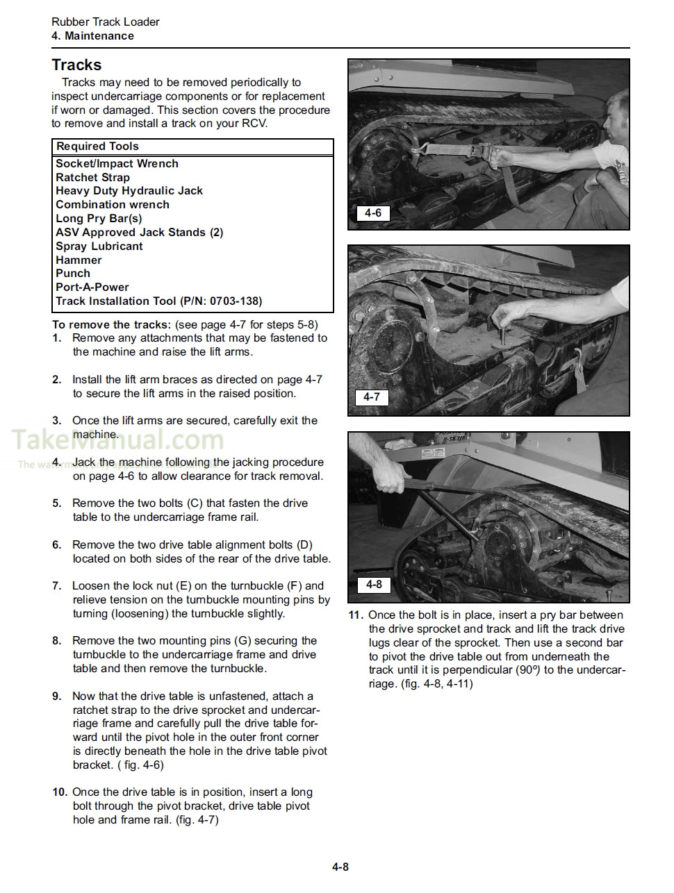 ASV RCV Posi Track Operation Maintenance Service Parts Manual Compact Track Loader 2055-172 PDF