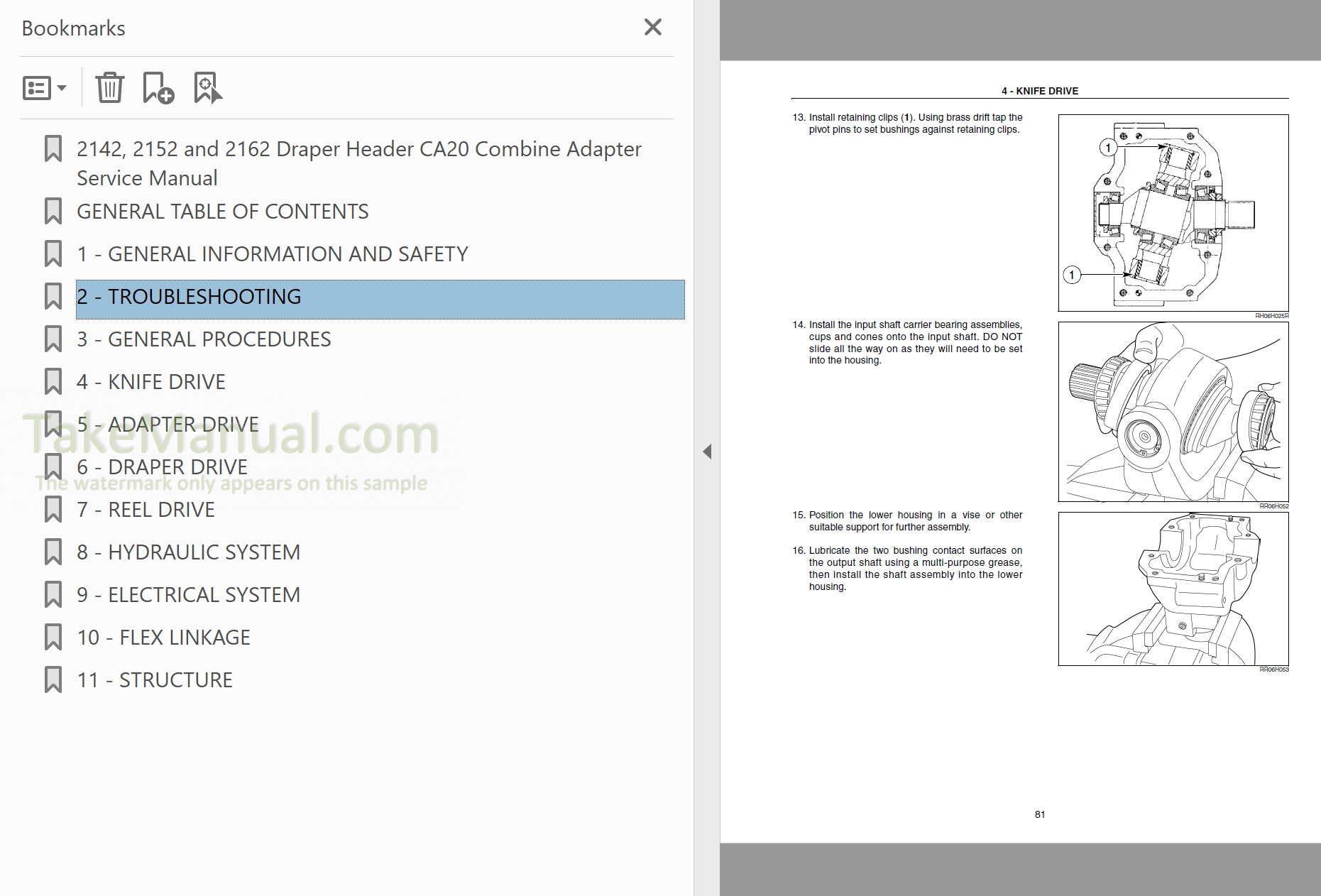 Case 2142 2152 2162 CA20 Service Manual Draper Header Combine Adapter 84175530 PDF
