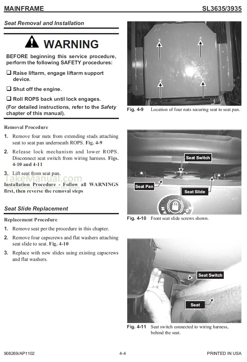 Gehl SL3635 SL3935 Service Manual Skid Steer Loader 908269 PDF