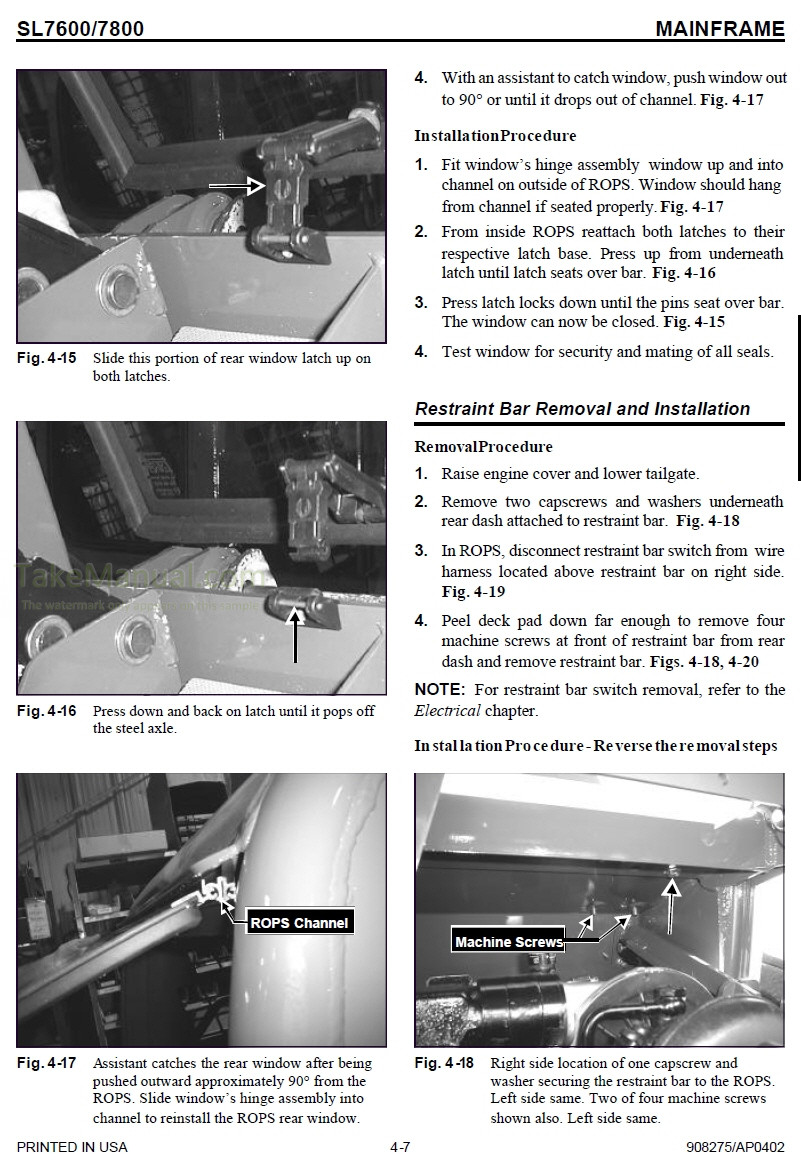 Gehl SL7600 SL7800 Service Manual Skid Steer Loader 908275 PDF