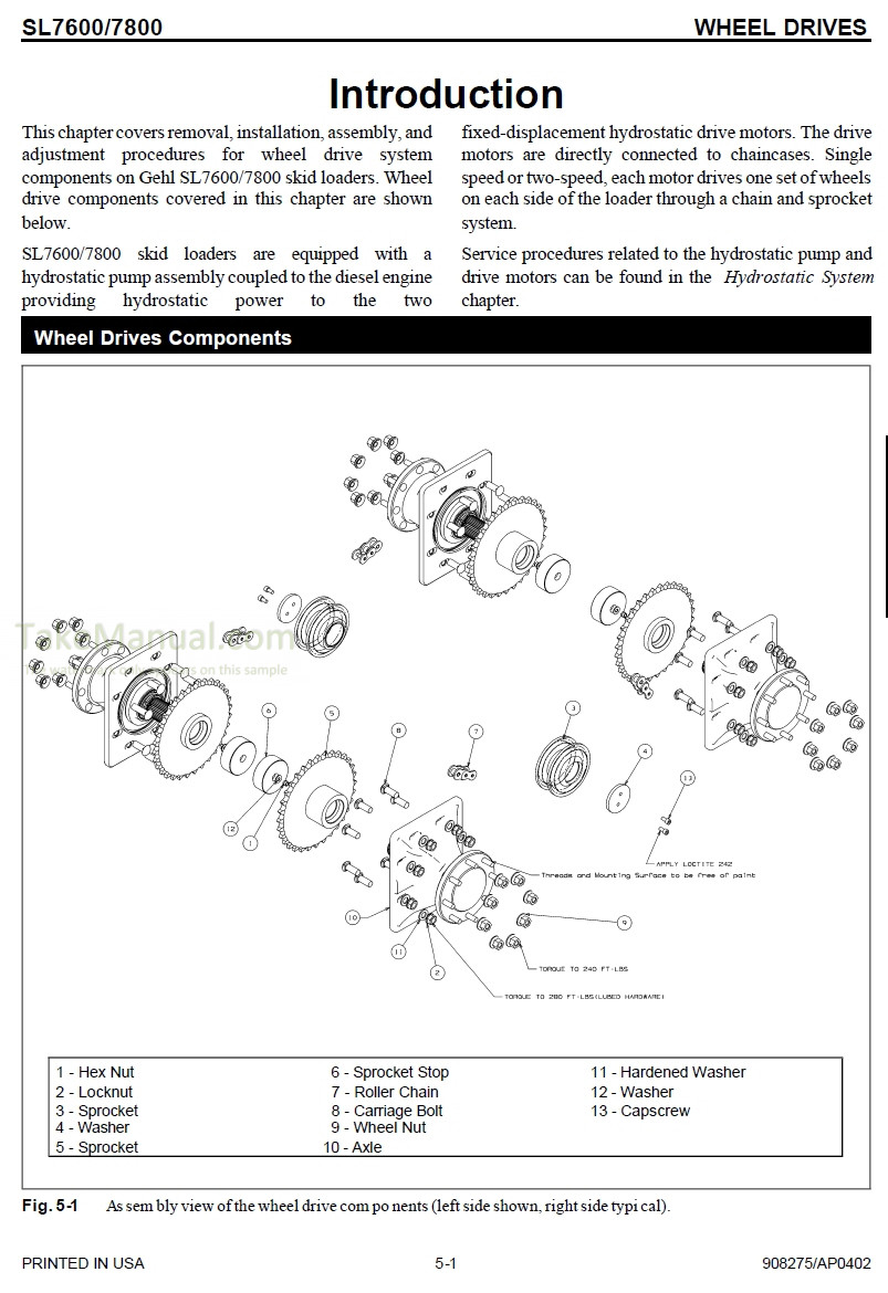 Gehl SL7600 SL7800 Service Manual Skid Steer Loader 908275 PDF