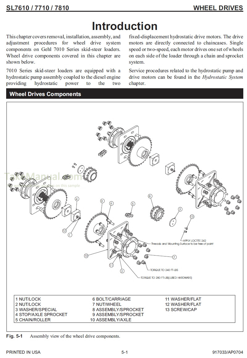 Gehl SL7610 SL7710EU SL7810 Service Manual Skid Steer Loader 917033 PDF