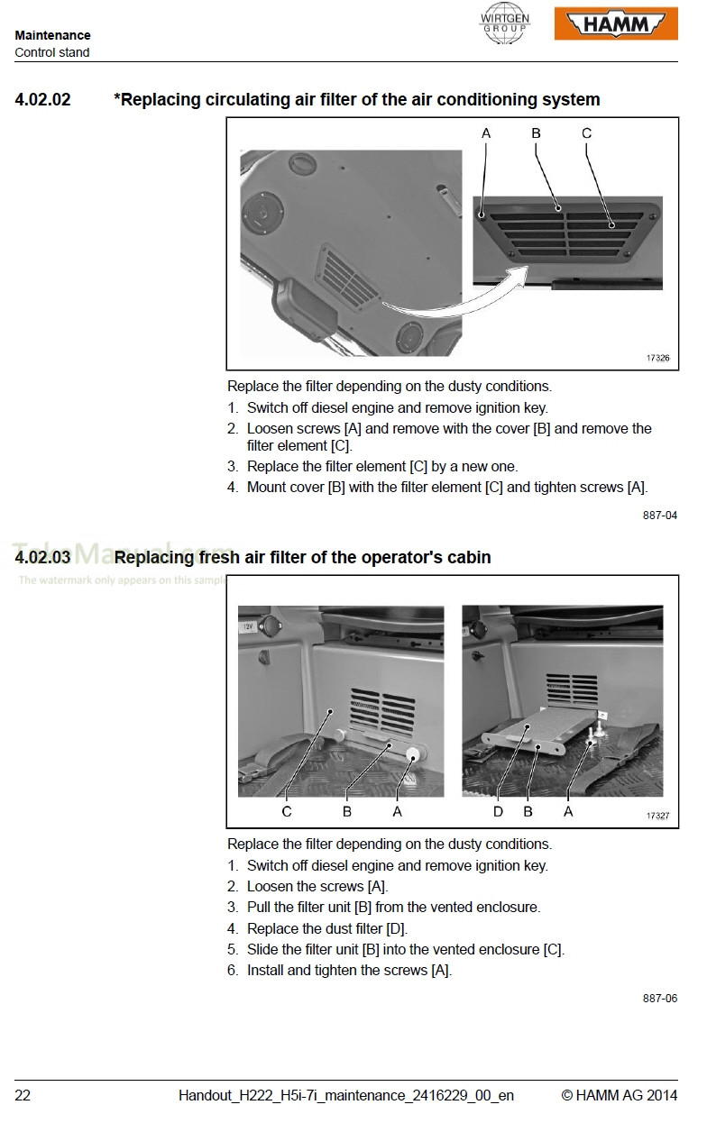 Hamm H51 H5IP H7I H7IP H7IVIO Training Maintenance Manual Compactor PDF