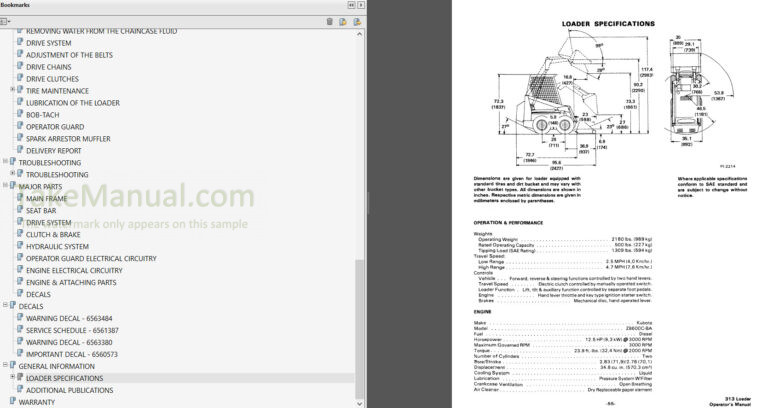 Bobcat 313 Operators Manual Skid Steer Loader – TakeManual.com