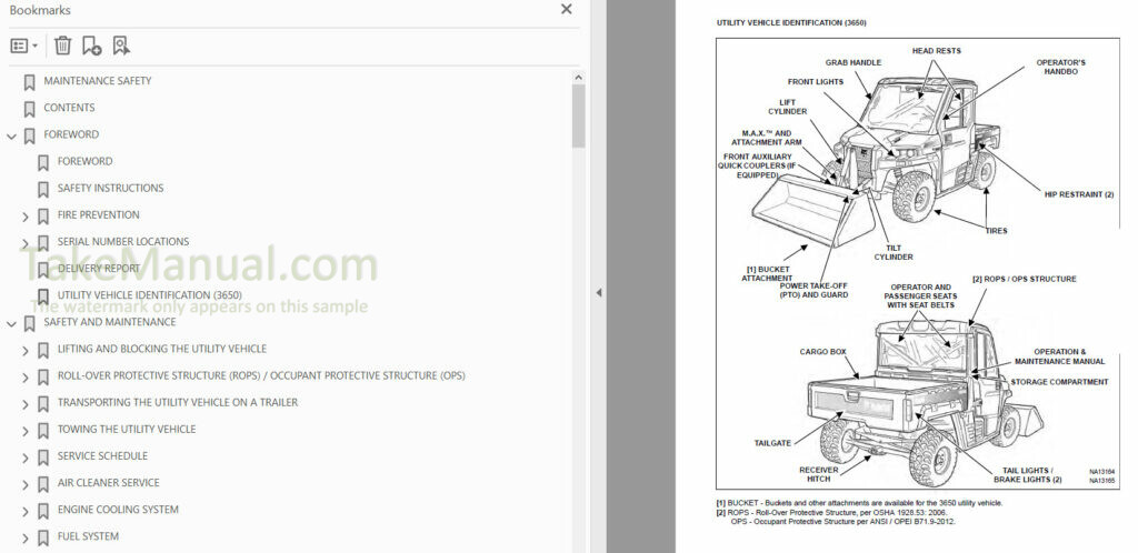 Bobcat 3650 Service Manual Utility Vehicle B3C311001- – TakeManual.com