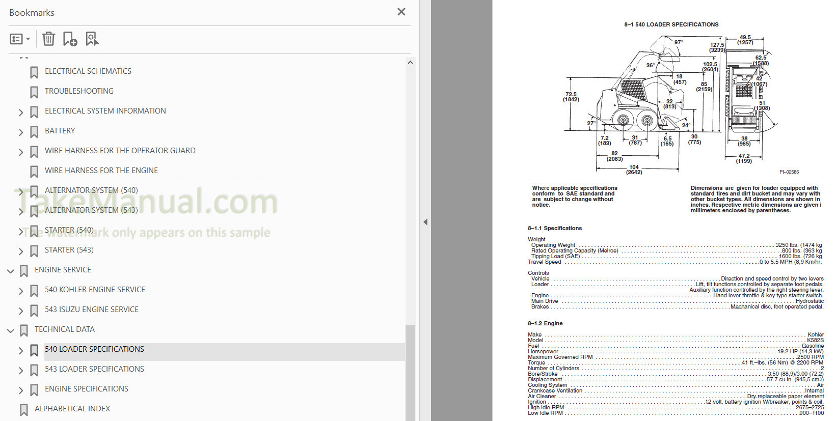 Bobcat 540 543 Service Manual Skid Steer Loader 501011999- 501111999 ...