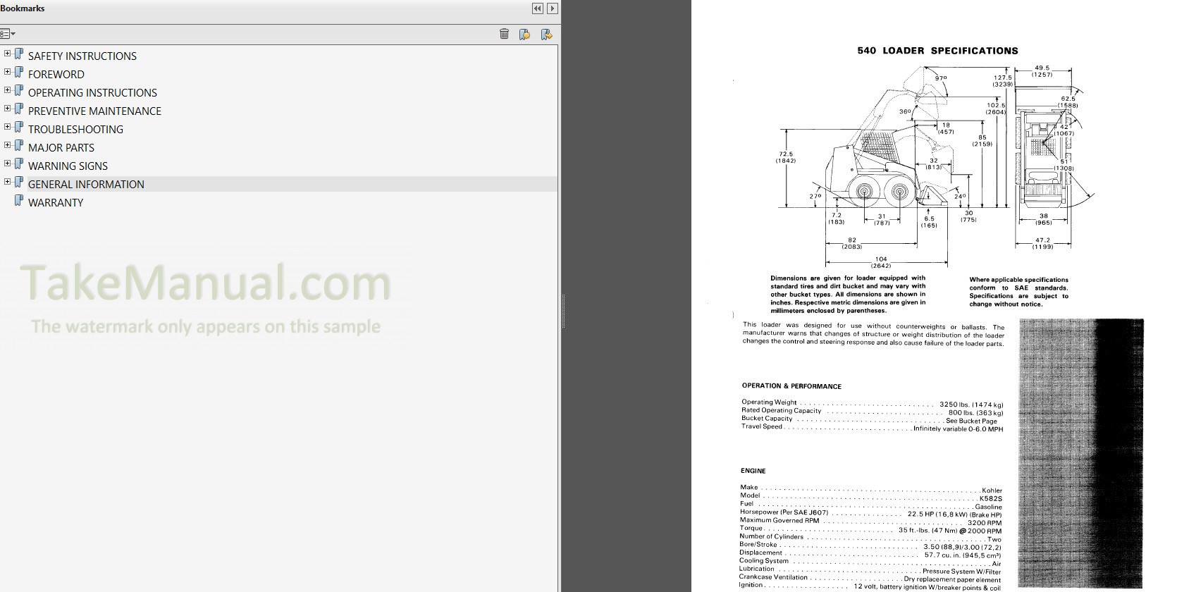 Bobcat 540 Operators Manual Skid Steer Loader – TakeManual.com