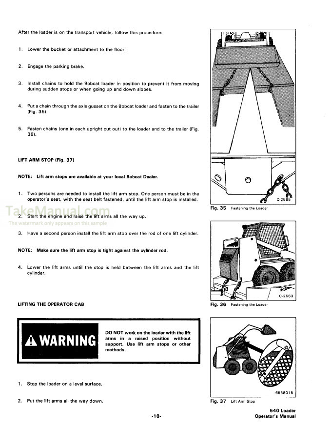 Bobcat 540 Operators Manual Skid Steer Loader 13001- – TakeManual.com