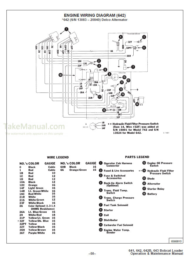 Bobcat 641 642 642B 643 Operation & Maintenance Manual Skid Steer ...