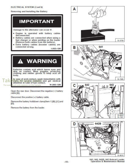 Bobcat 641 642 642B 643 Operation & Maintenance Manual Skid Steer ...