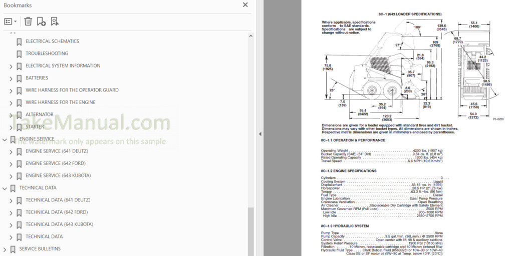Bobcat 641 642 643 Service Manual Skid Steer Loader – TakeManual.com