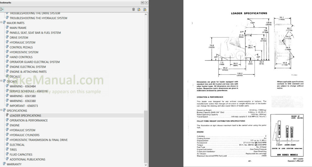 Bobcat 641 Operators Manual Skid Steer Loader 13001- – TakeManual.com