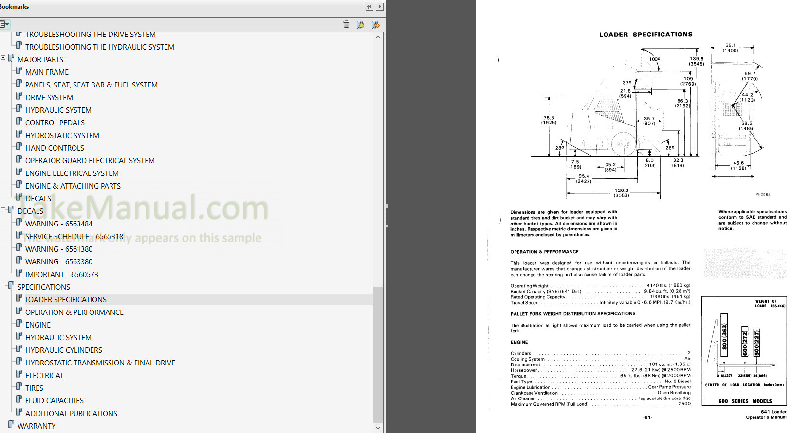 Bobcat 641 Operators Manual Skid Steer Loader 13001- – TakeManual.com
