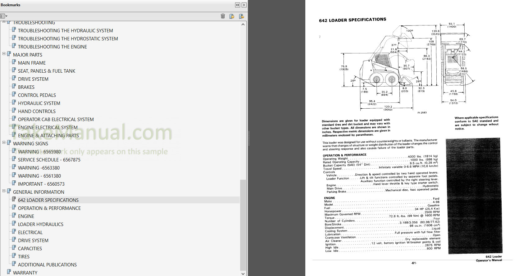 Bobcat 642 Operators Manual Skid Steer Loader 13524- – TakeManual.com