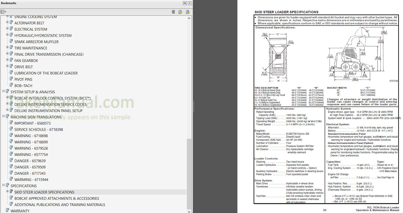 Bobcat 763 763 High Flow Operation & Maintenance Manual Skid Steer ...