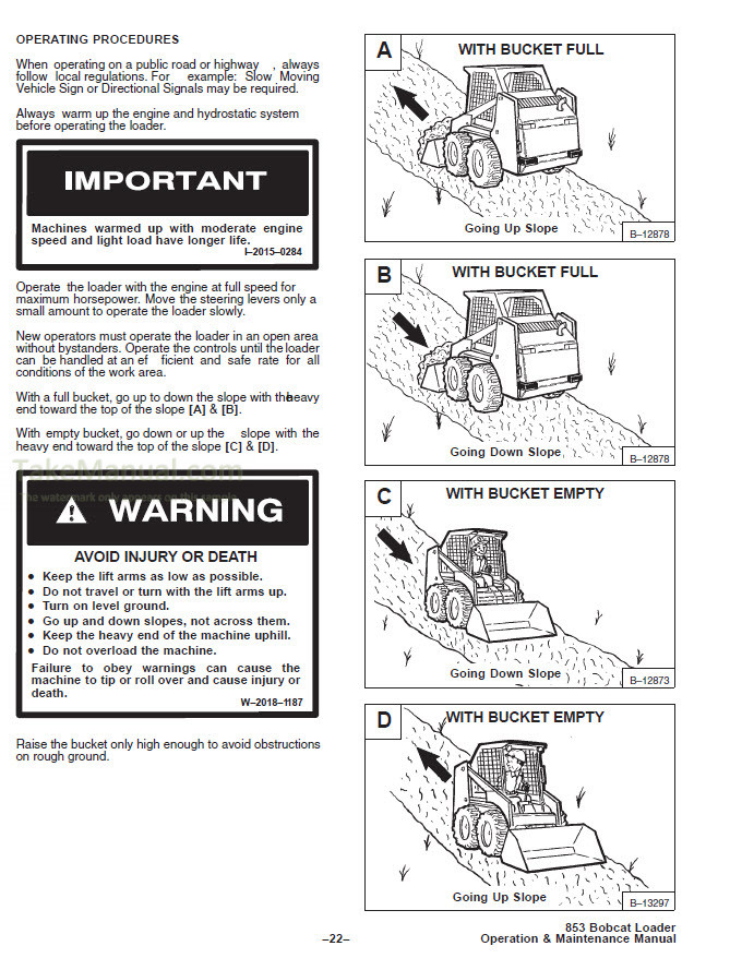 Bobcat 853 853H Operation & Maintenance Manual Skid Steer Loader ...