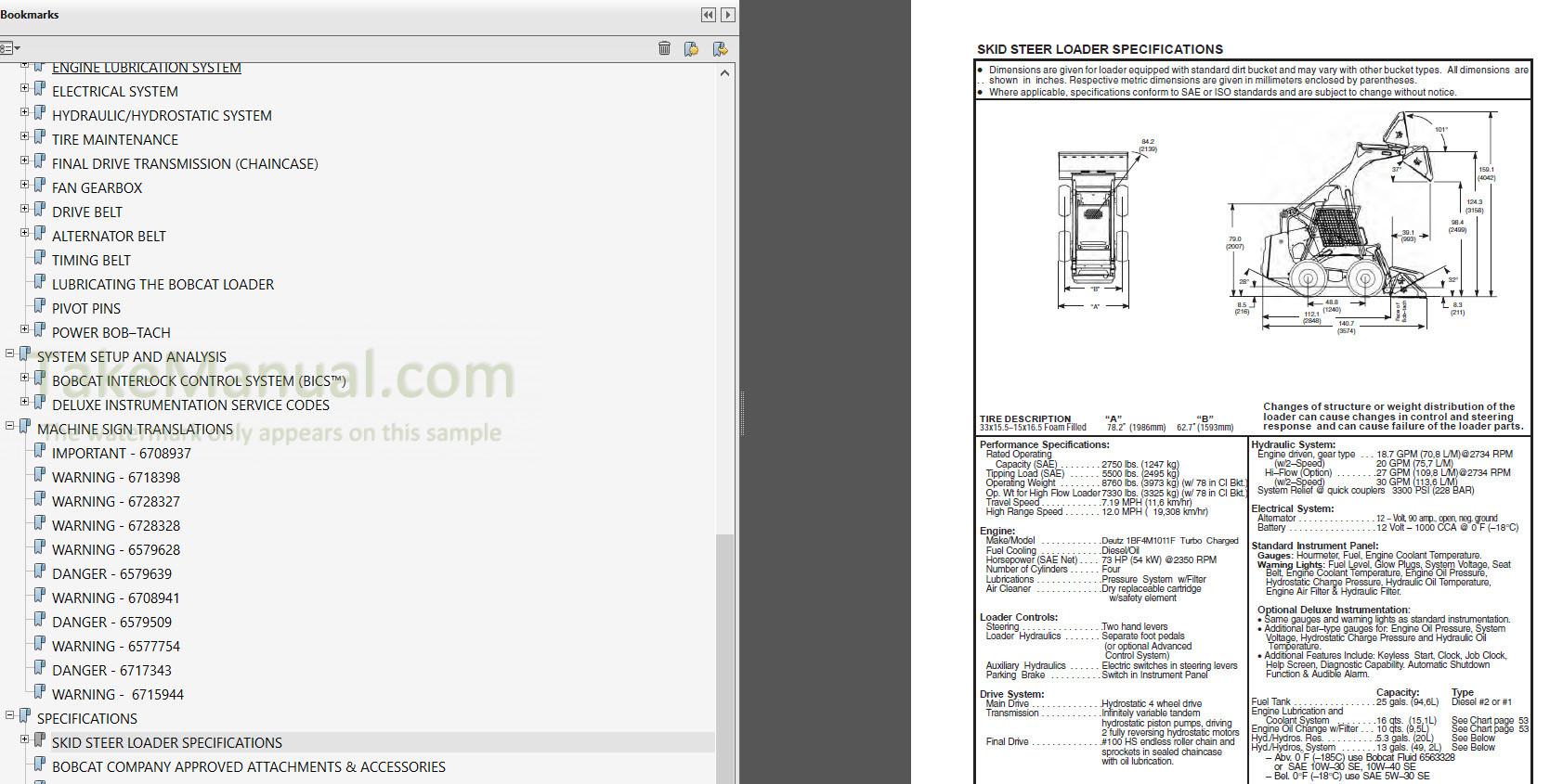 Bobcat 883 883 High Flow Operation & Maintenance Manual Skid Steer ...