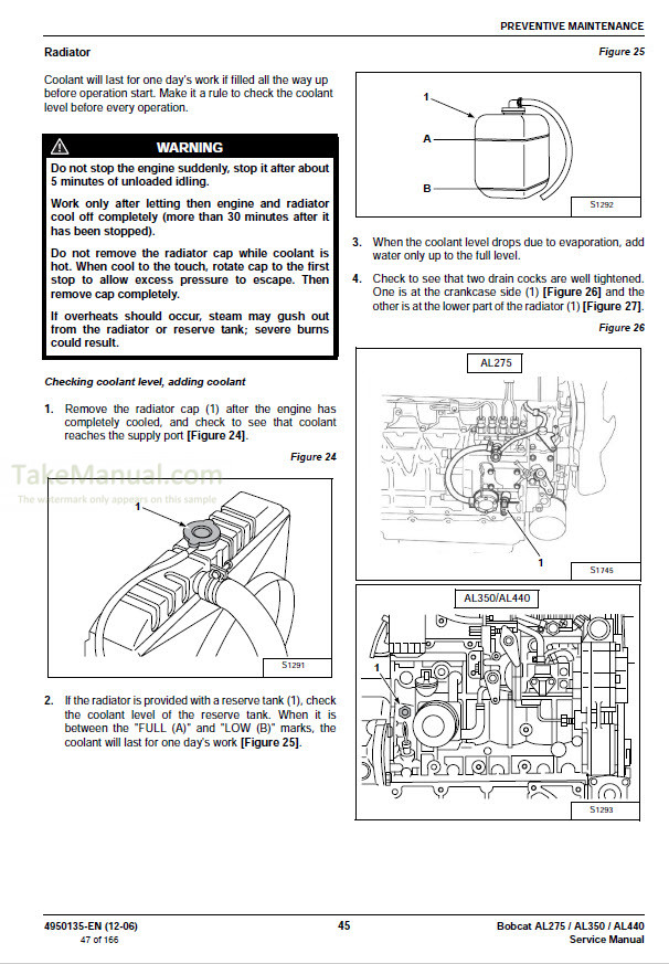 Bobcat AL275 AL350 AL440 Service Manual Articulated Loader A01L11001 ...