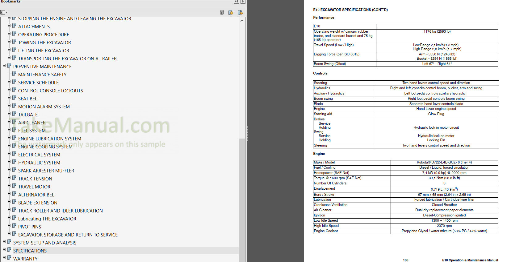 Bobcat E10 Operation & Maintenance Manual Compact Excavator B4K911001- – TakeManual.com