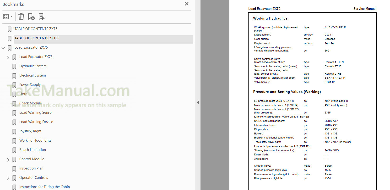 Bobcat Ingersoll Rand ZX75 ZX125 Service Manual Load Excavator ...