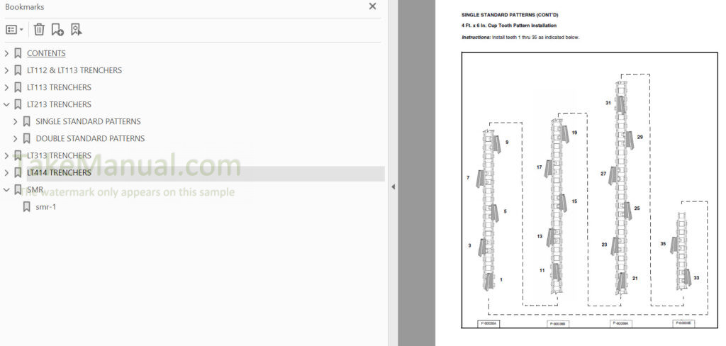 Bobcat LT112 MX112 LT113 LT213 LT313 LT414 Trencher Chain Pattern ...