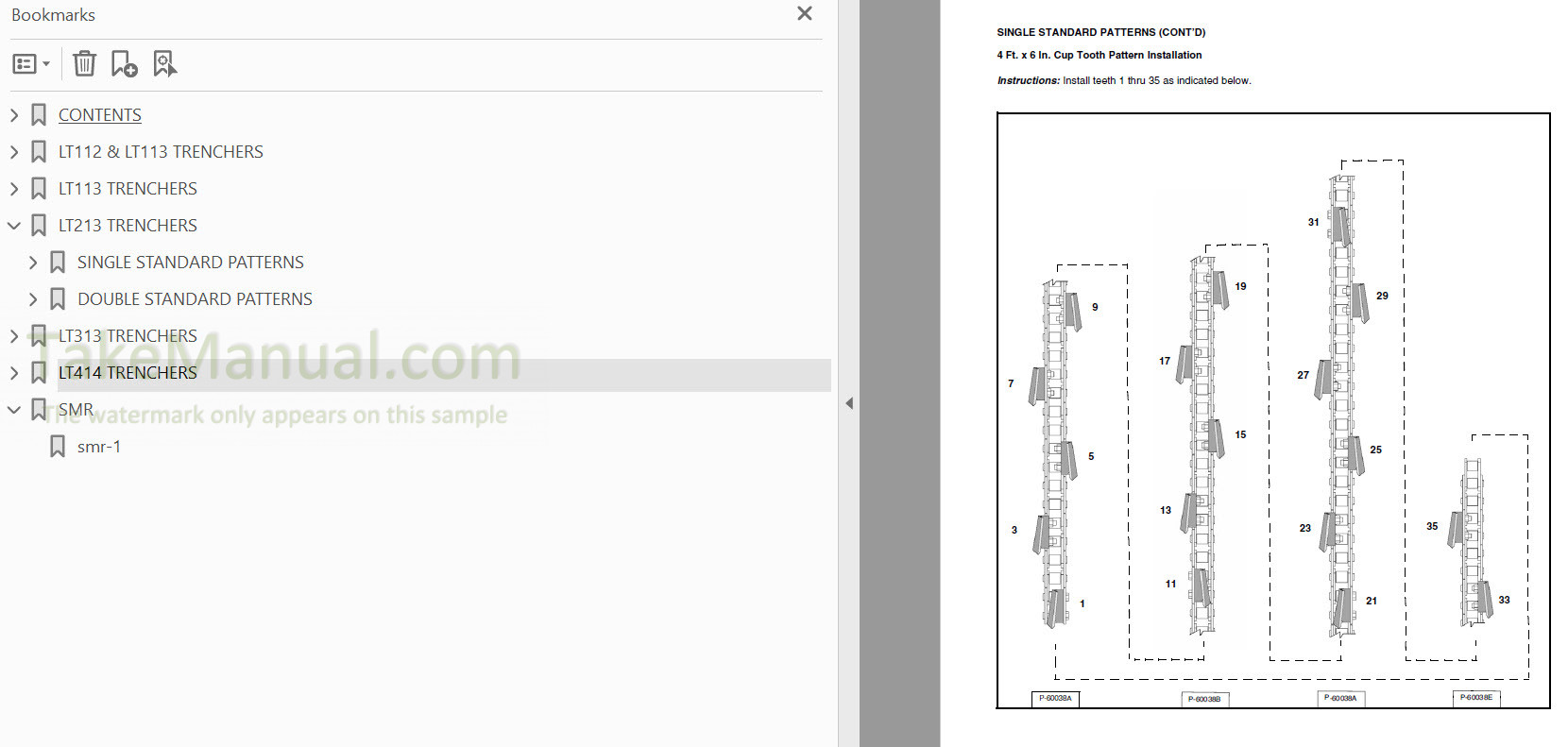 Bobcat LT112 MX112 LT113 LT213 LT313 LT414 Trencher Chain Pattern ...