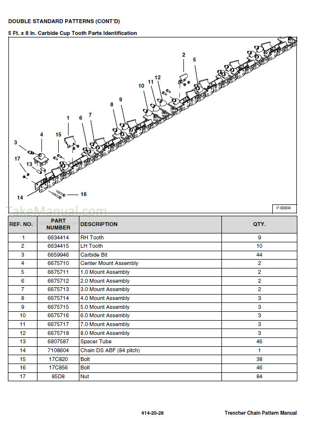 Bobcat LT112 MX112 LT113 LT213 LT313 LT414 Trencher Chain Pattern ...