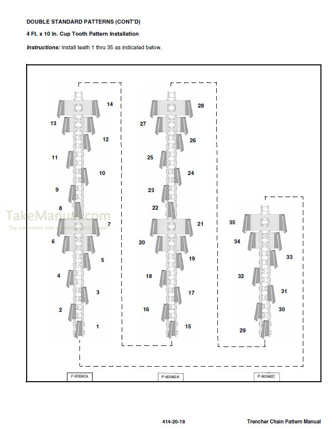 Bobcat LT112 MX112 LT113 LT213 LT313 LT414 Trencher Chain Pattern ...