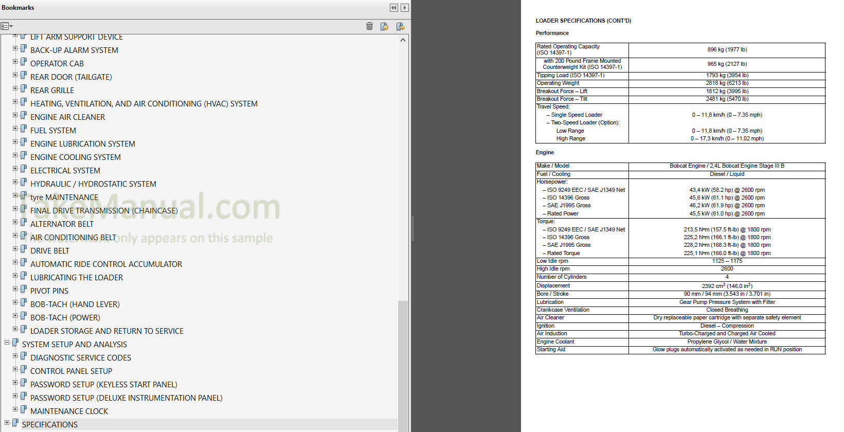 Bobcat S550 Operation & Maintenance Manual Skid Steer Loader B3GY11001 ...