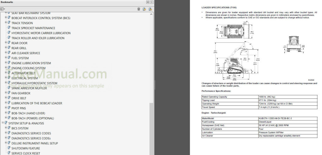 Bobcat T190 Turbo T190 Turbo High Flow Operation & Maintenance Manual ...
