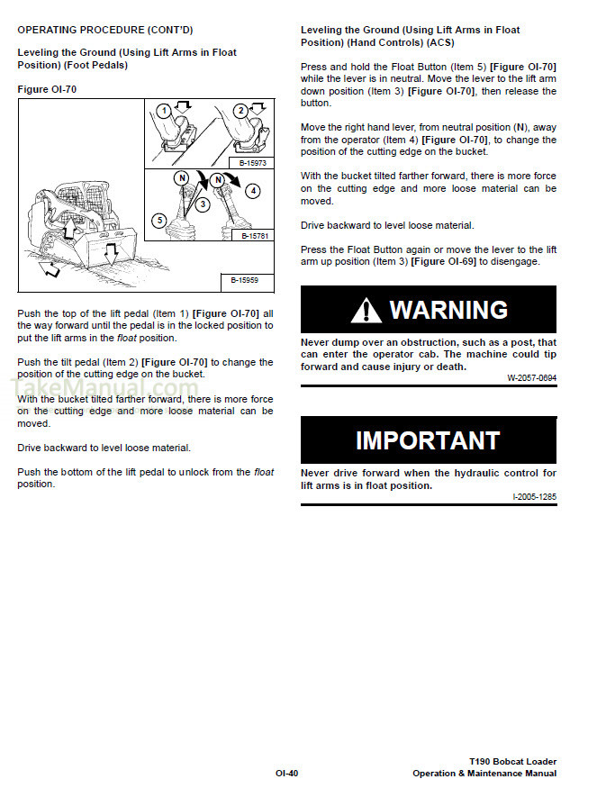 Bobcat T190 Turbo T190 Turbo High Flow Operation & Maintenance Manual ...