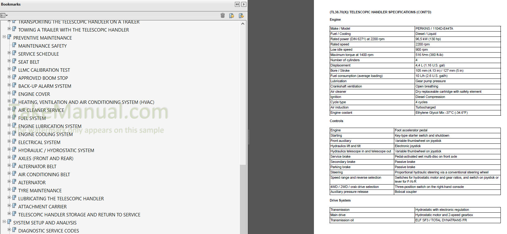 Bobcat TL38.70 TL38.70HF Operation & Maintenance Manual Telescopic ...