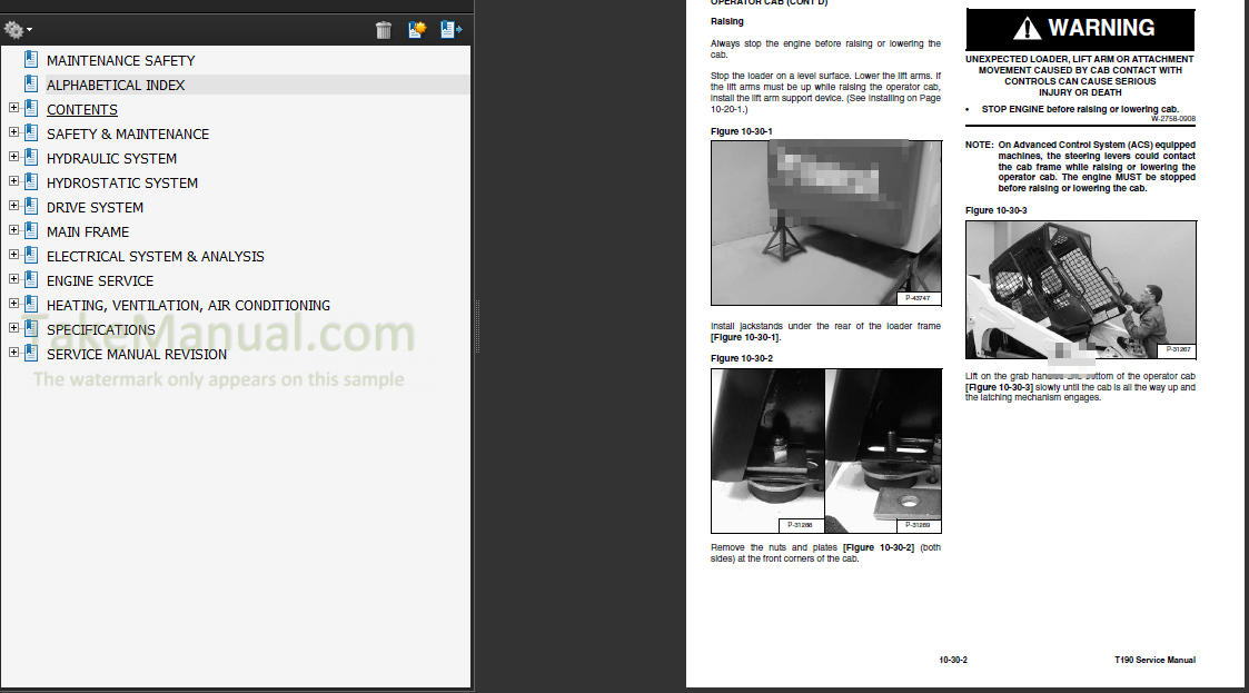Bobcat T190 Service Repair Manual Compact Track Loader 531660001 ...