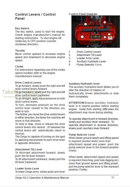 Dingo K9-2 Handyman Operation And Maintenance Manual Mini Loader ...