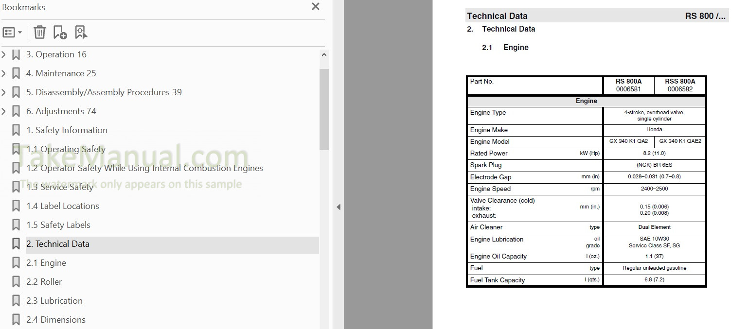 Wacker-Neuson RS800A RSS800A Repair Manual Walk Behind Rollers ...