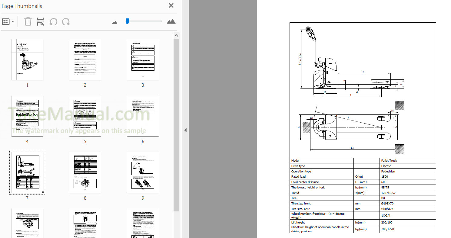 Utilev UT1.5WE Operation Manual Electric Pallet Truck 76502805 – TakeManual.com