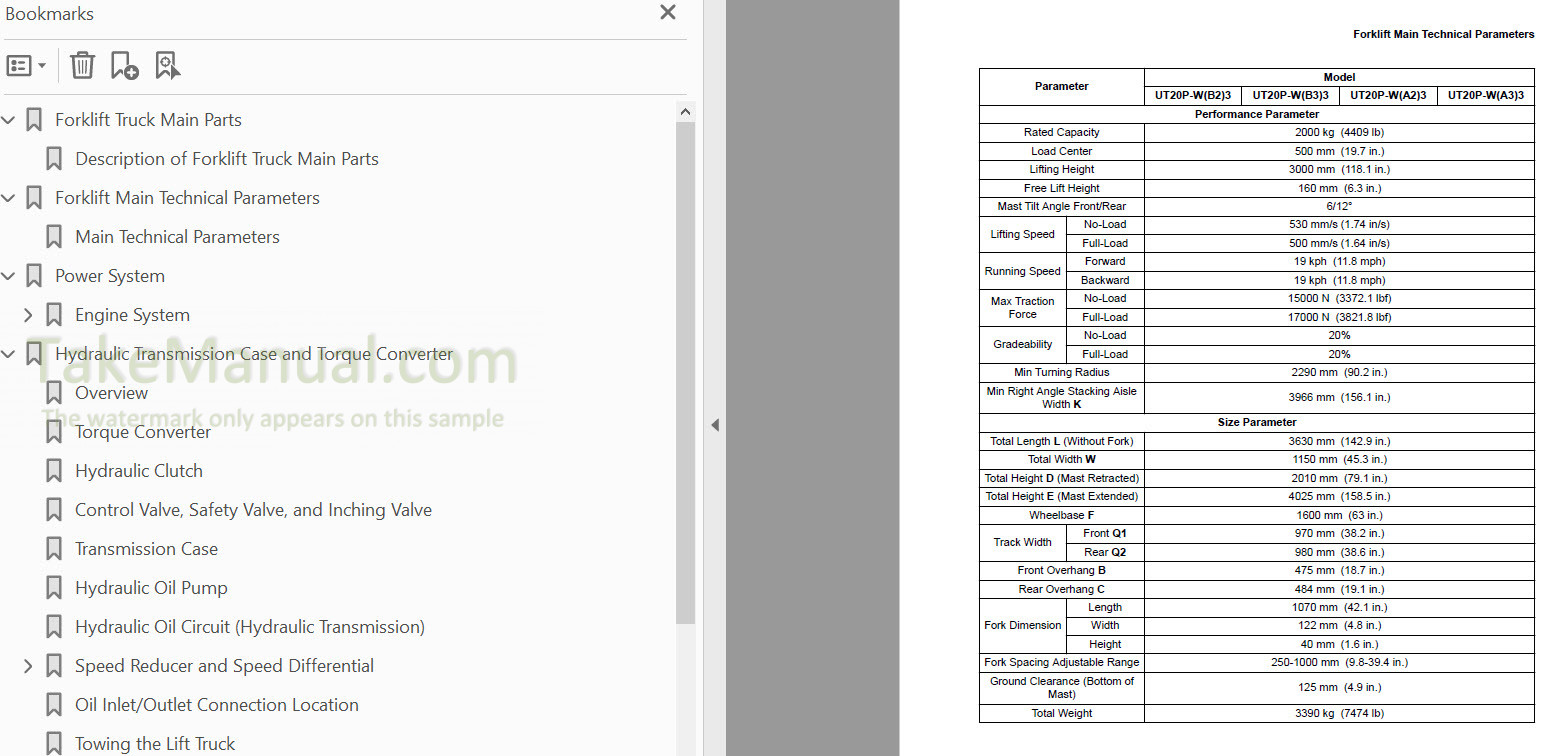 Utilev UT20P UT25P UT30P UT35P B285 Service Manual Forklift Truck ...