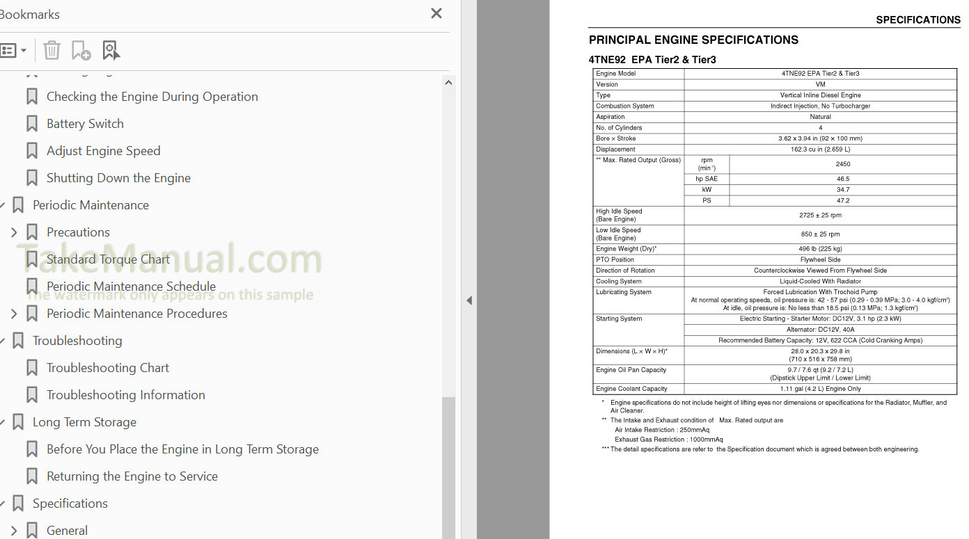Yanmar 4TNE92 4TNE94L 4TNE98 Operating Manual Industrial Engine 0ATNE ...