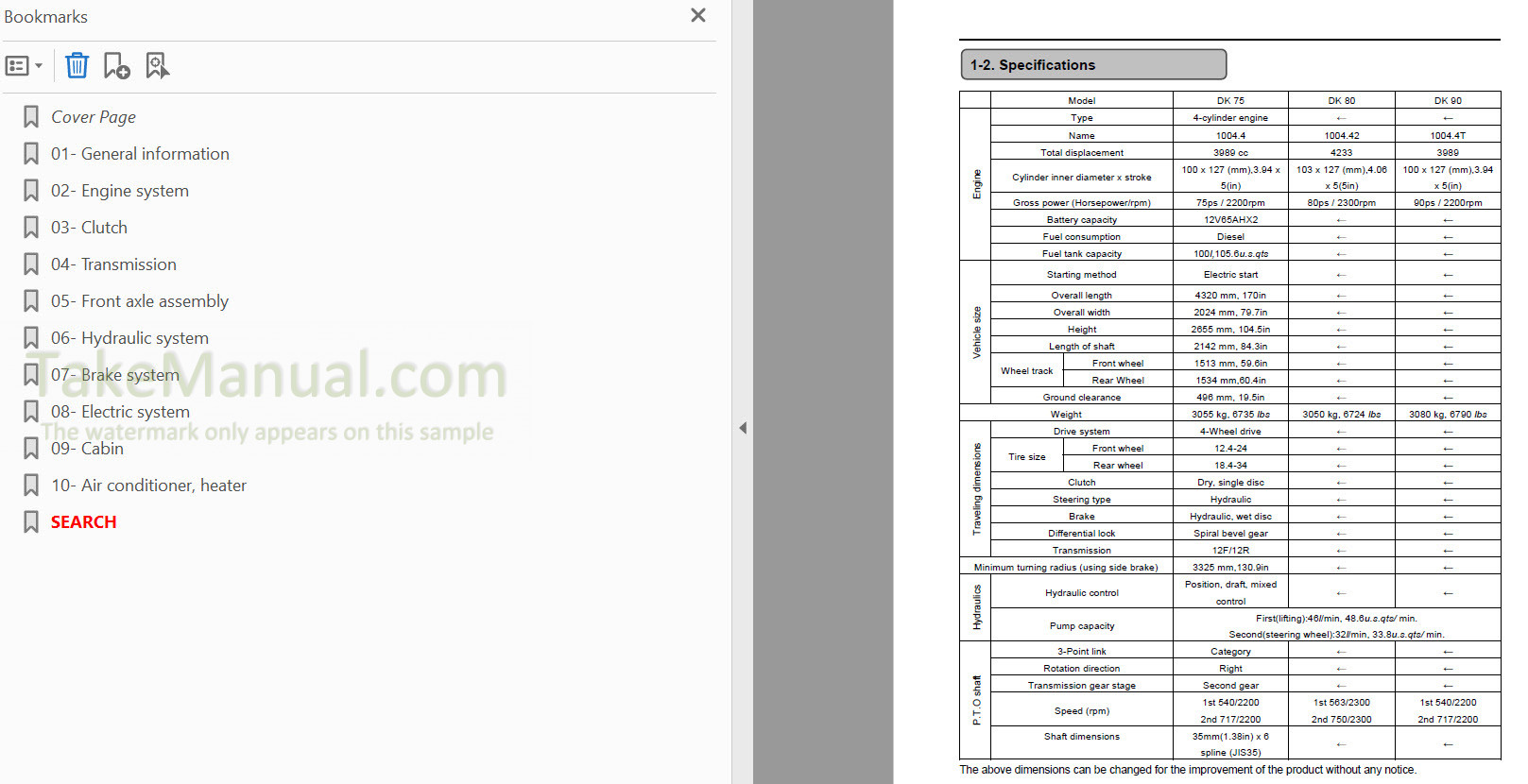 Kioti Daedong DK75 DK80 DK90 Workshop Manual Tractor – TakeManual.com