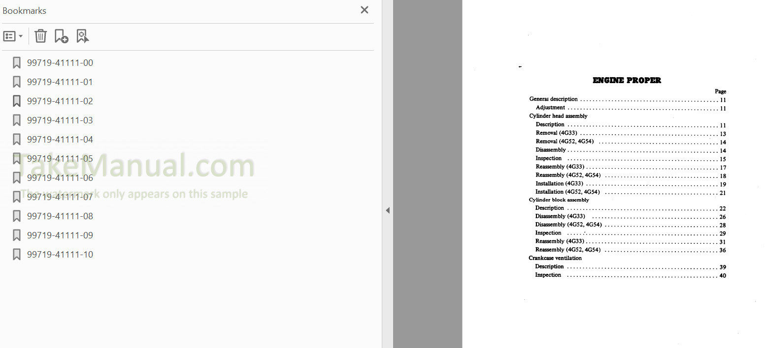 Mitsubishi 4G33 4G52 4G54 Service Manual Engine 99719-41111 ...